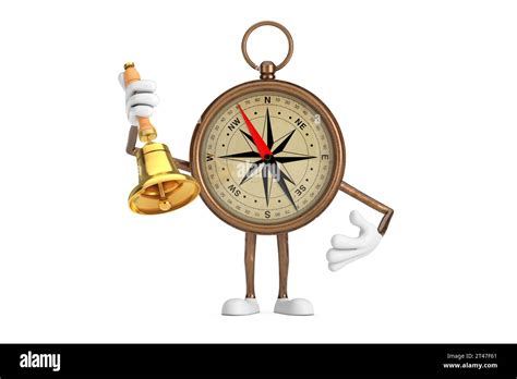 Antique Vintage Brass Compass Cartoon Person Character Mascot With