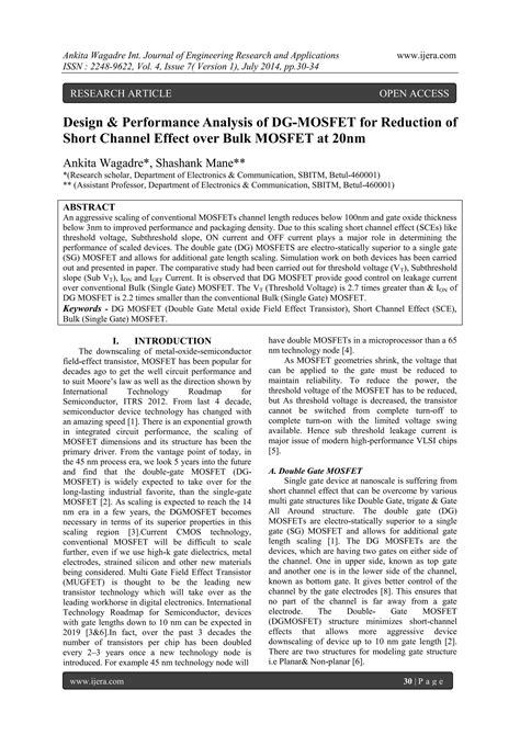 design and performance analysis of dg mosfet for reduction of short