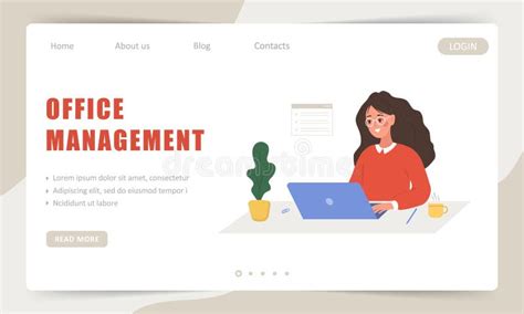 Office Management Landing Page Template Female Entrepreneur Stock Vector Illustration Of