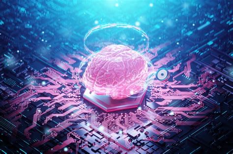 An Image Of A Brain On A Dark Background And A Microchip Connected To