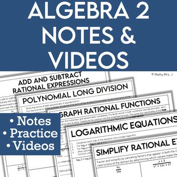 Algebra All Units Topics Guided Notes Lesson Worksheets Videos Algebra 2