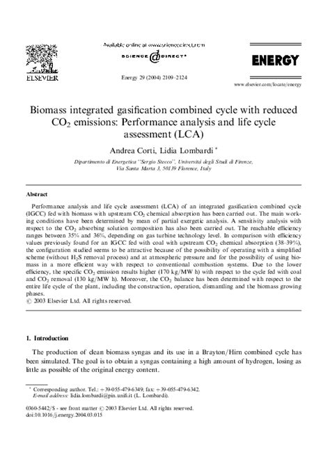 Pdf Biomass Integrated Gasification Combined Cycle For Heat And Power At Ethanol Plants