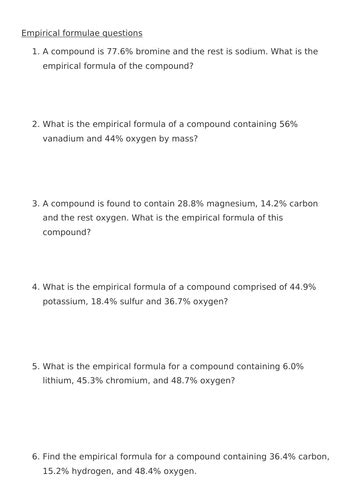 Empirical Formula Calculations Teaching Resources