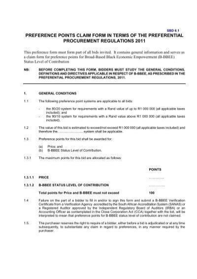 Preference Points Claim Form Sbd 6 1 Legal Aid South Africa