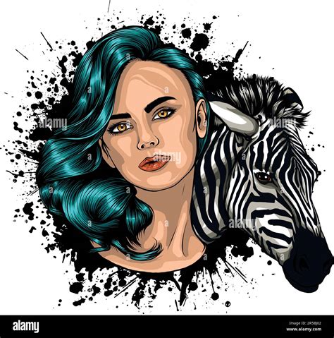 Vector Illustration Of Girl And Zebra Head Stock Vector Image And Art Alamy