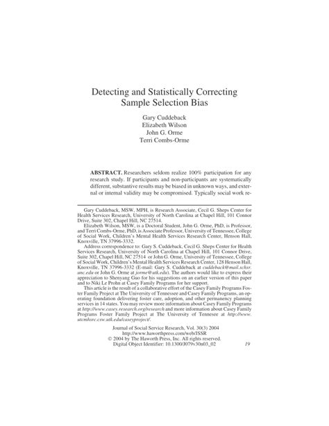 Pdf Detecting And Statistically Correcting Sample Selection Bias