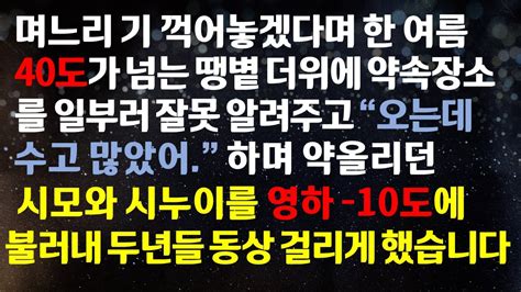 반전사이다사연 며느리 기 꺽어놓겠다며 한여름 40도 넘는 더위에 약속장소 잘못알려주고 골탕먹인 시모와 시누이를 영하 10도에