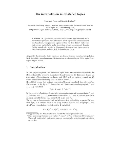 Pdf On Interpolation In Existence Logics