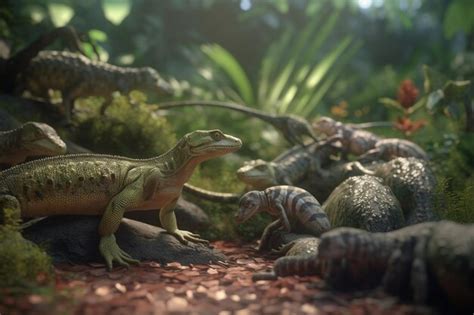 Una Ilustración Detallada De Un Grupo De Reptiles Como Lagartos O Serpientes En Un Sorprendente