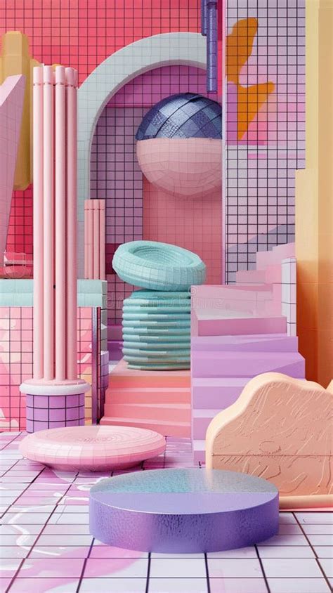 Abstract 3d Geometric Shapes With Colorful Background Stock Illustration Illustration Of Peach