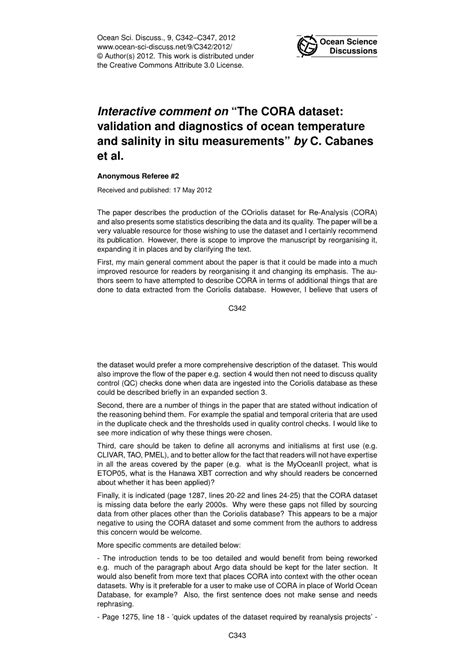 The Cora Dataset Validation And Diagnostics Of Ocean Temperature And Salinity In Situ