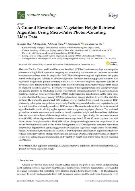 Pdf A Ground Elevation And Vegetation Height Retrieval Algorithm Using Micro Pulse Photon