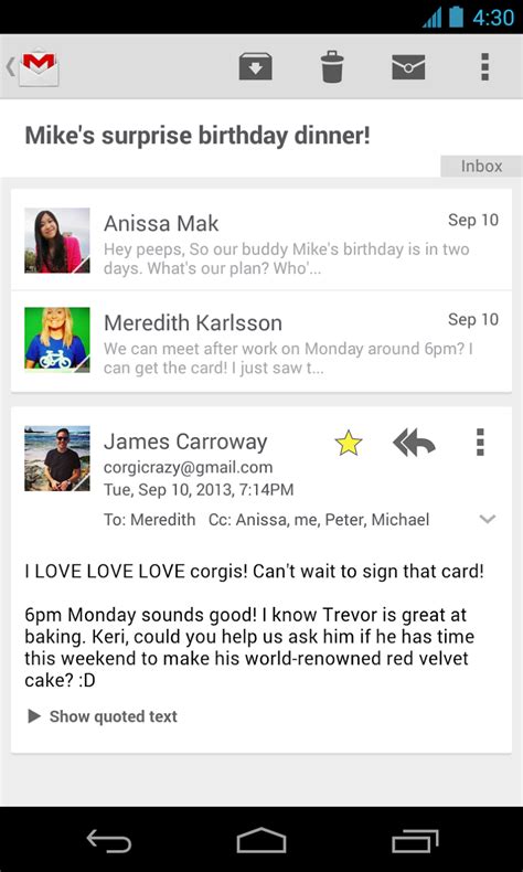 Gmail For Android Updated With Card Style Layout Techcrunch