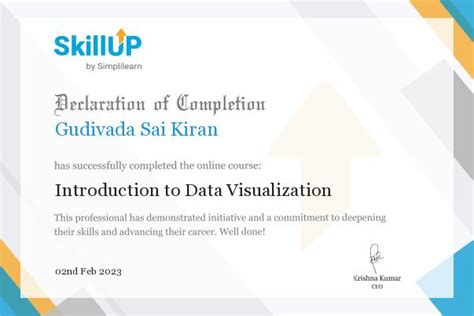 Gudivada Sai Kiran Has Successfully Completed The Introduction To Data Visualization Online