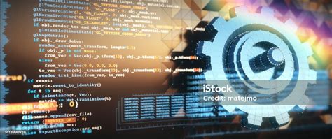 추상적 인 컴퓨터는 Python 프로그래밍 언어 코드 컴퓨터 데이터 및 파란색 3d 메쉬 기어 모델 청사진을 사용하여 디자인