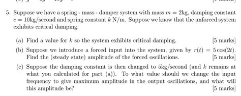 Solved 5 Suppose We Have A Spring Mass Damper System