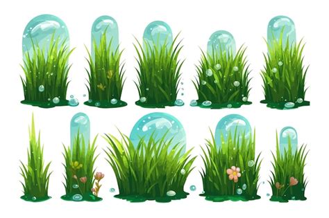 잔디 벡터 설정 컬렉션 그래픽 클립 아트 디자인 평면 벡터 일러스트 레이 션 흰색 배경에 고립 프리미엄 벡터