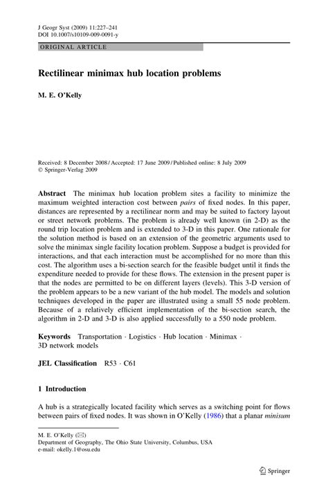 Pdf Rectilinear Minimax Hub Location Problems