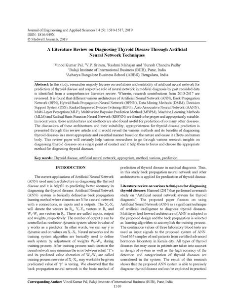 Pdf A Literature Review On Diagnosing Thyroid Disease Through Artificial Neural Network Techniques