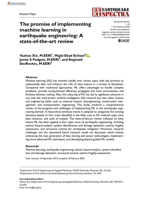 Pdf The Promise Of Implementing Machine Learning In Earthquake Engineering A State Of The Art