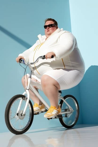 Полный снимок мужчины на велосипеде в студии Бесплатно Фото