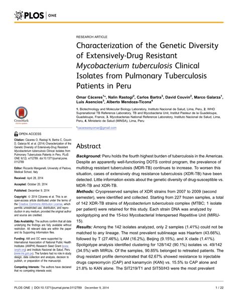 Pdf Characterization Of The Genetic Diversity Of Extensively Drug Resistant Mycobacterium