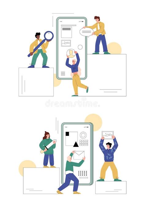 UI UX Designers Create Interface Wireframe Flat Vector Illustration Isolated Stock Vector
