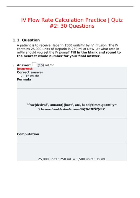 IV Flow Rate Calculation Practice Quiz 2 30 Questions 2022 Latest Update IV Flow Rate