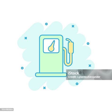 벡터 만화 스타일에서 만화 연료 주유소 아이콘 자동차 가솔린 펌프 기호 그림 그림 연료 사업 시작 효과 개념입니다 가솔린에 대한