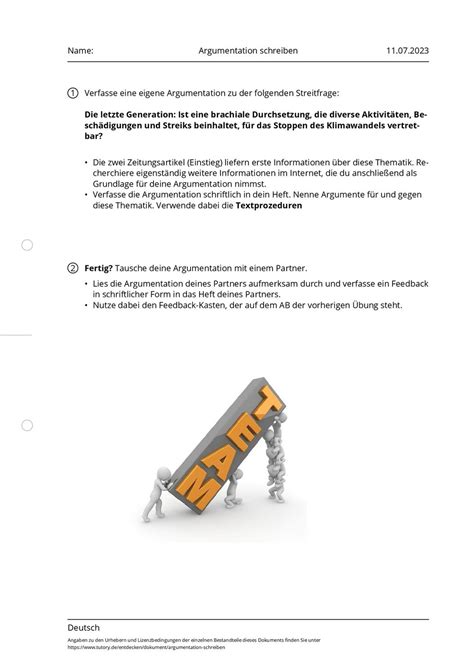 Arbeitsblatt Argumentation Schreiben Deutsch Tutory De