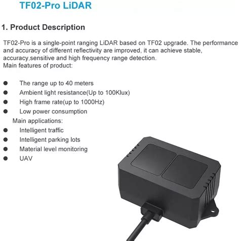 Tf02 Pro Tof 단일 포인트 라이더 거리 측정기 센서 모듈 40m Led 거리 측정기 거리 측정 Uart I2c