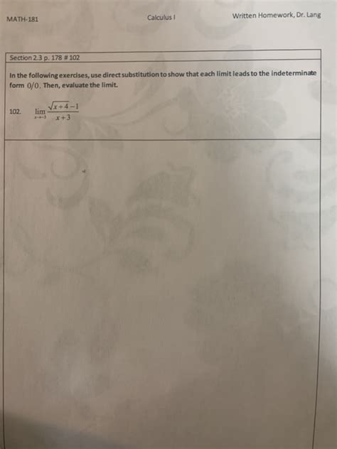 Solved Math 181 Calculus Written Homework Dr Lang Section