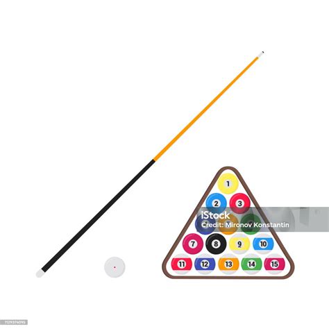 당구 스 누 커와 수영장 공 큐 및 삼각형 평면 스타일 디자인 벡터 일러스트 아이콘 표지판 흰색 배경에 고립 설정 합니다 스포츠 게임 당구 수영장 또는 스 누 커의 장비