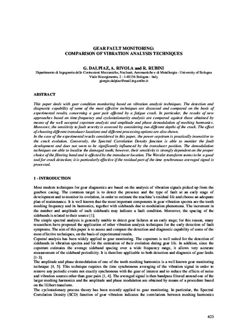 Pdf Gear Fault Monitoring Comparison Of Vibration Analysis Techniques