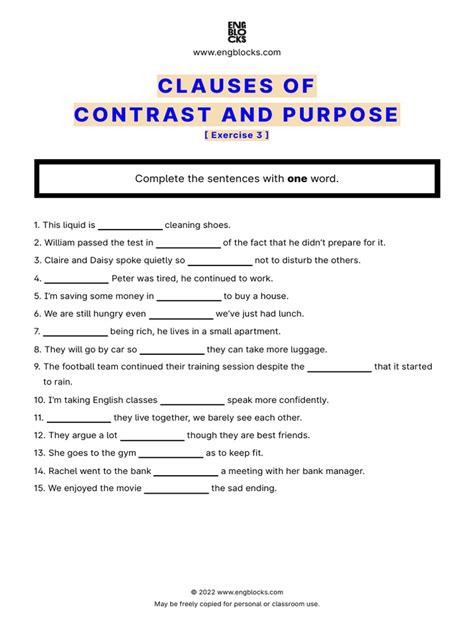 Exercises Number 3 About Clause Contrast Pdf