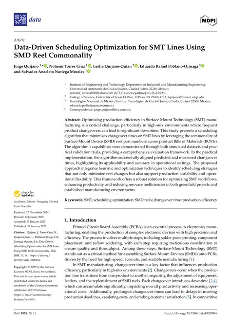 Pdf Data Driven Scheduling Optimization For Smt Lines Using Smd Reel