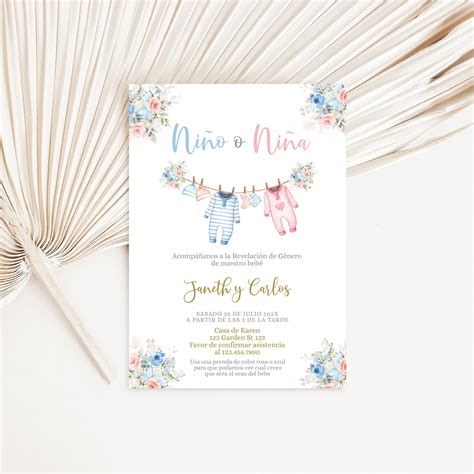 Spanish Gender Reveal Invitation Editable Invitación De Revelación De