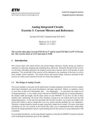 Analog Integrated Circuits Exercise Integrated Systems Laboratory