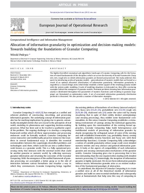 Pdf Allocation Of Information Granularity In Optimization And Decision Making Models Towards