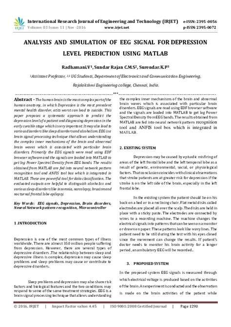 Pdf Analysis And Simulation Of Eeg Signal For Depression Level Prediction Using Matlab Irjet