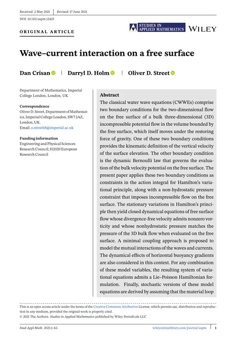 Pdf Wavecurrent Interaction On A Free Surface