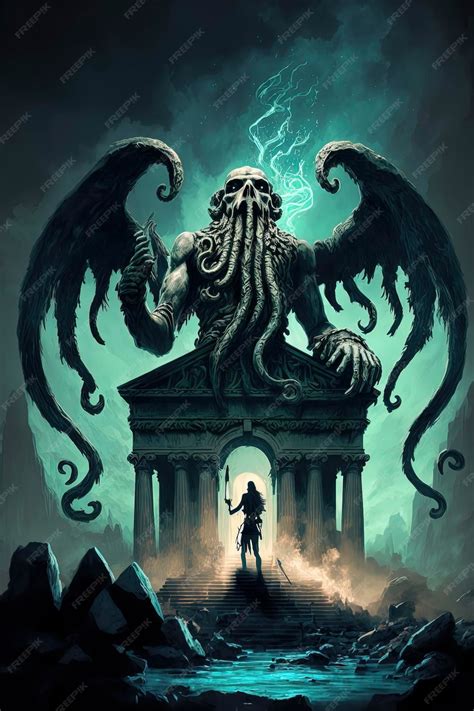 Cthulu Monstruo Colosal Cthulhu Antiguo Dios Caminando Montañas