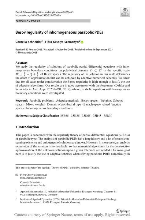 Pdf Besov Regularity Of Inhomogeneous Parabolic Pdes