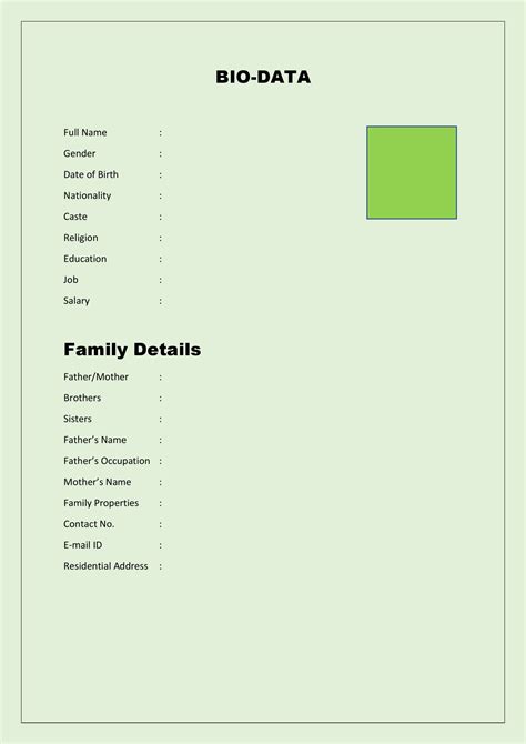 Bio Data Format For Marriage Free Word And PDF Samples