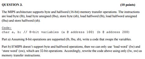 Solved The MIPS Architecture Supports Byte And Halfword Chegg Com