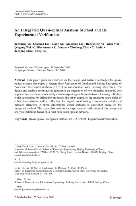 Pdf An Integrated Quasi Optical Analysis Method And Its Experimental Verification