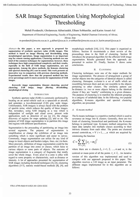 Pdf Sar Image Segmentation Using Morphological Thresholding