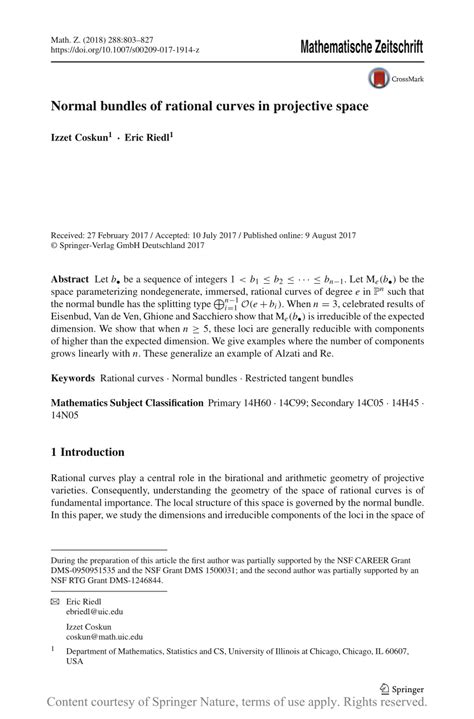 Normal Bundles Of Rational Curves In Projective Space Request Pdf