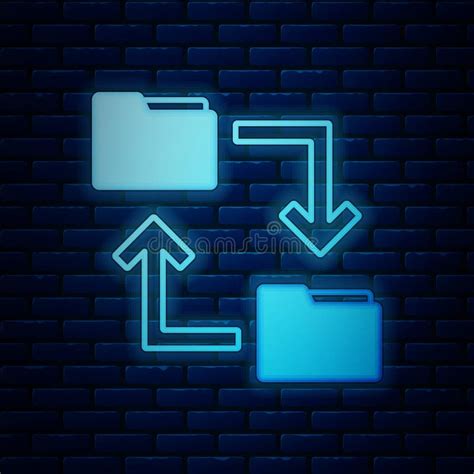 Glowing Neon Cloud Storage Text Document Folder Icon Isolated On Brick Wall Background Vector