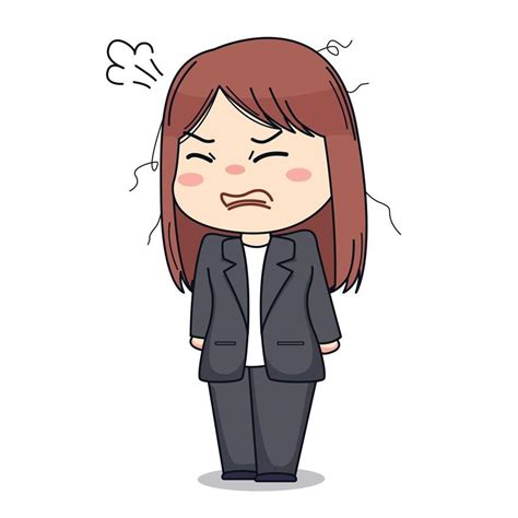 Cute Businesswoman With Formal Suit Feeling Angry Kawaii Chibi Character Design Couples